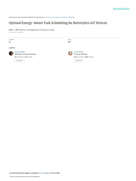 Ieee Optimal Energy Aware Task Scheduling For Batteryless Iot Devices Tetc Final Pdf