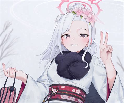 Download Blue Archive Asagi Mutsuki White Kimono Wallpaper Wallpapers Com