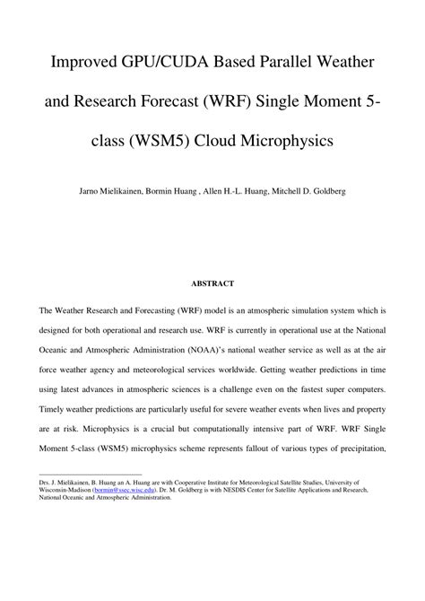 Pdf Improved Gpucuda Based Parallel Weather And Research Forecast Wrf Single Moment 5 Class