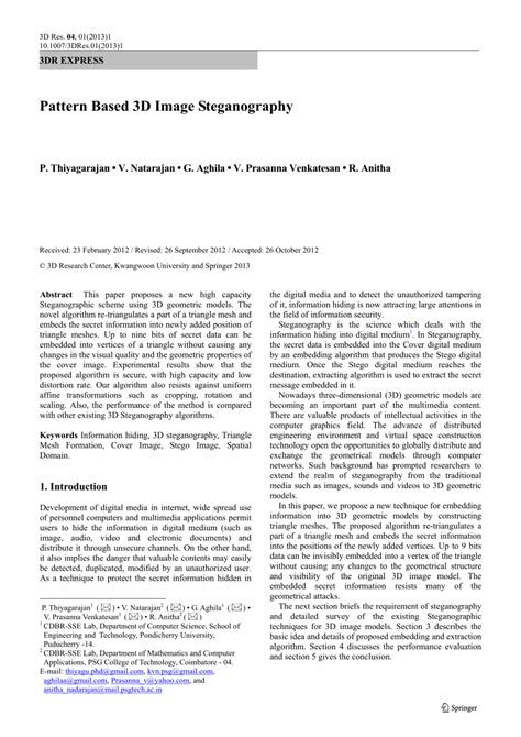 Pdf Pattern Based 3d Image Steganography