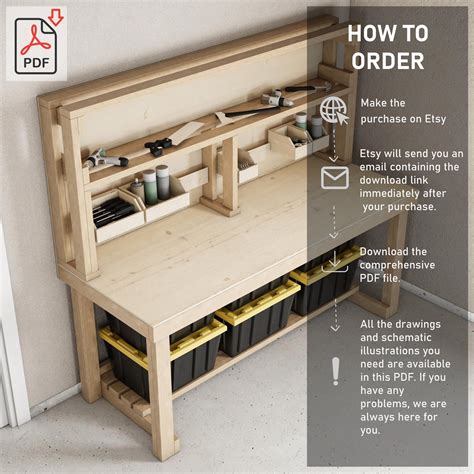 Diy Workbench Plans Sturdy Wood Garage Table With Storage Pdf Etsy