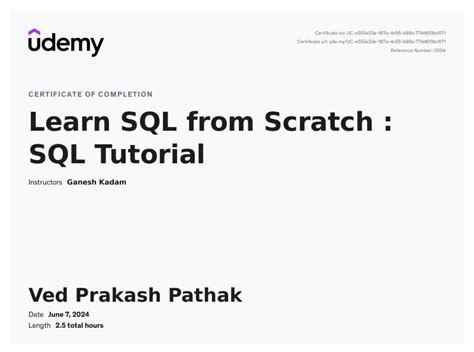 Ved Parkash Pathak On Linkedin I Recently Earned A Sql Certificate From Udemy And Im Excited To