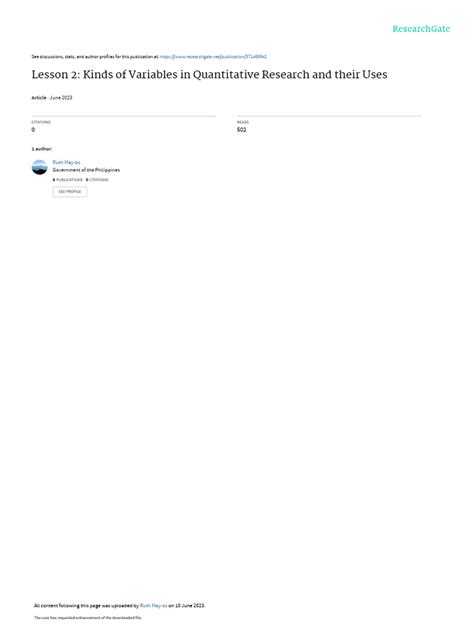 Lesson 2 Kinds Of Variables In Quantitative Research And Their Uses Pdf