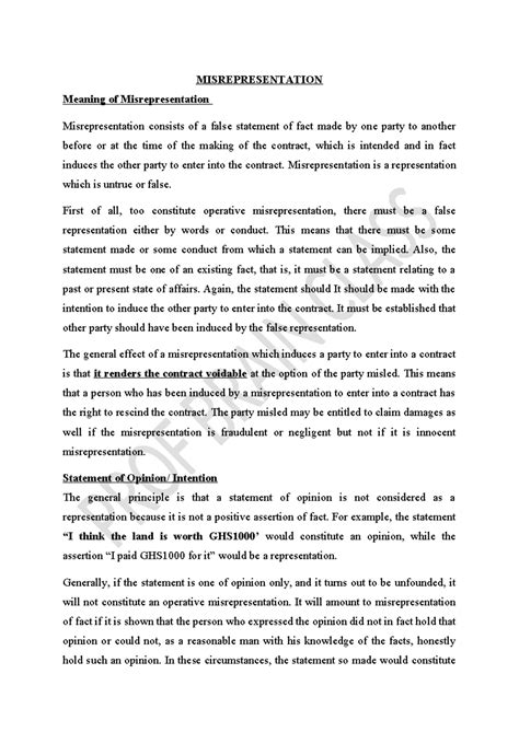 Misrepresentation Lecture Notes Misrepresentation Meaning Of Misrepresentation