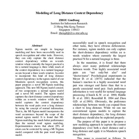 Modeling Of Long Distance Context Dependency Acl Anthology