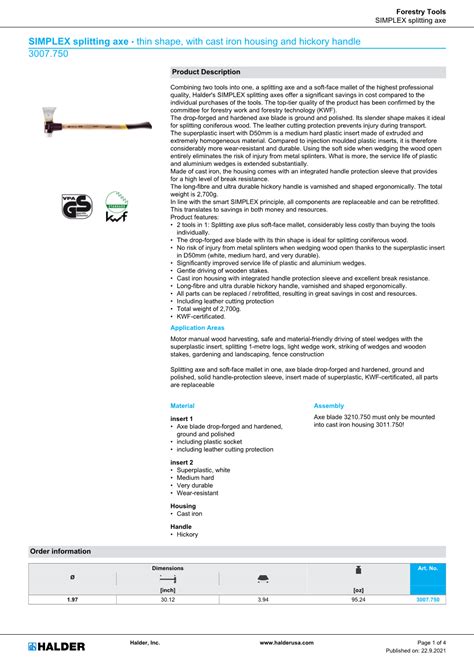 Simplex Splitting Axe• Thin Shape With Cast Iron Housing And Hickory Docslib