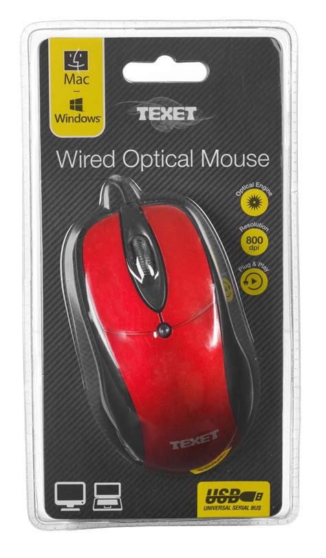 Texet Wired Optical Mouse Black Red Assorted Colours Homefix Diy