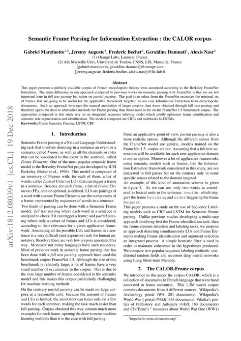 Pdf Semantic Frame Parsing For Information Extraction The Calor Corpus