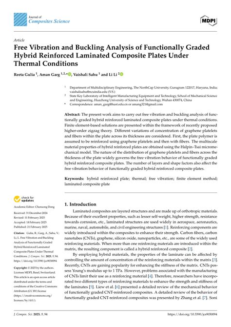 Pdf Free Vibration And Buckling Analysis Of Functionally Graded Hybrid Reinforced Laminated