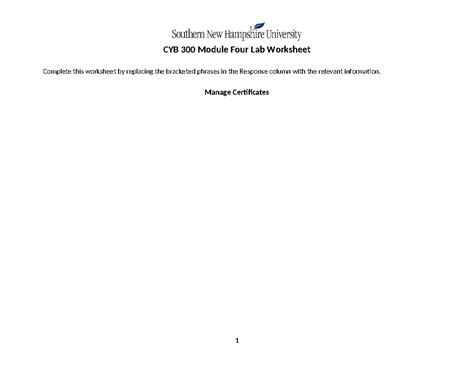 cyb 300 module four lab worksheet cyb 300 module four lab worksheet complete this worksheet by