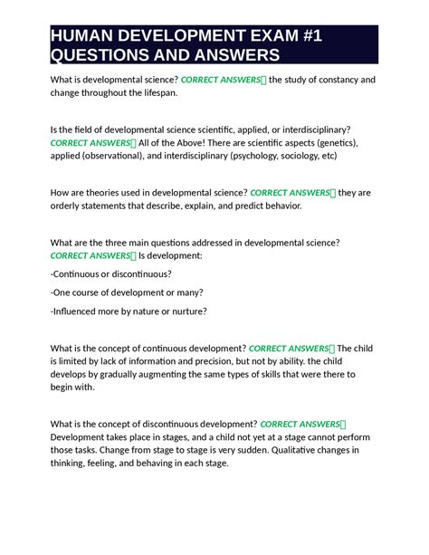 Human Development Exam 1 Questions And Answers Exams Human