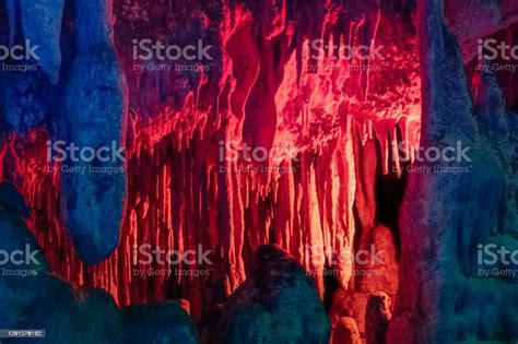 Abstract View Of Stalactites And Stalagmites With Vivid Color