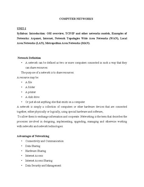 Cn Unit I Computer Networks Unit I Syllabus Introduction Osi Overview Tcpip And Other
