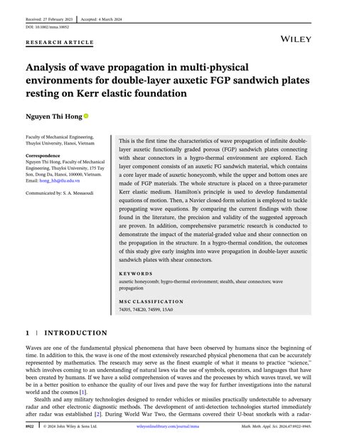 Analysis Of Wave Propagation In Multi‐physical Environments For Double‐layer Auxetic Fgp