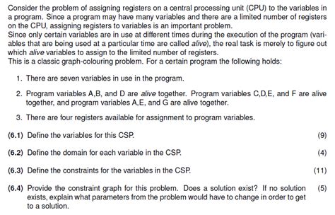 Solved Consider The Problem Of Assigning Registers On A