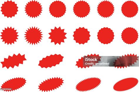 Starburst Red Sticker Set 특별 행사 판매 타원형 및 원형 선버스트 라벨 및 배지 모음 별 가장자리가 있는 프로모션 스티커 프로모션 광고 벡터