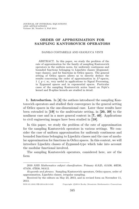 Pdf Order Of Approximation For Sampling Kantorovich Operators