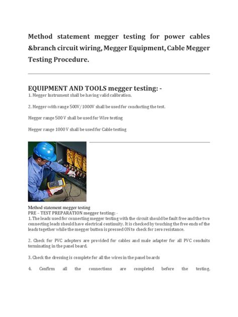 Guidelines For Performing Megger Testing On Power Cables And Branch