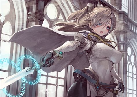 Safebooru 1girl Aiguillette Belt Blue Eyes Bodysuit Breasts Cape