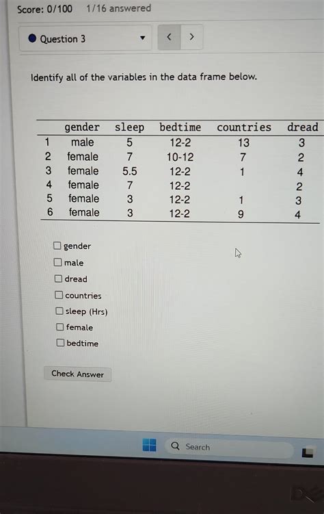 Solved Identify All Of The Variables In The Data Frame Chegg Com