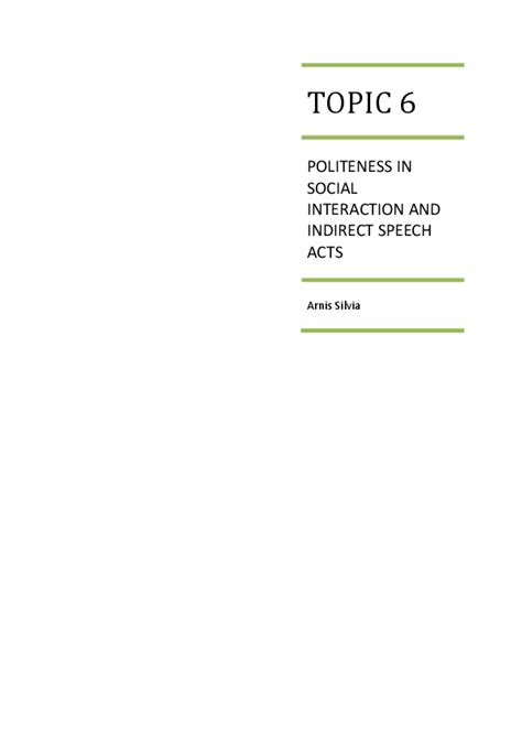 Pdf Politeness And Indirect Speech Act