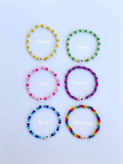 Beaded Stretch Seed Bead Bracelet With Heart Etsy Canada Fun Beaded