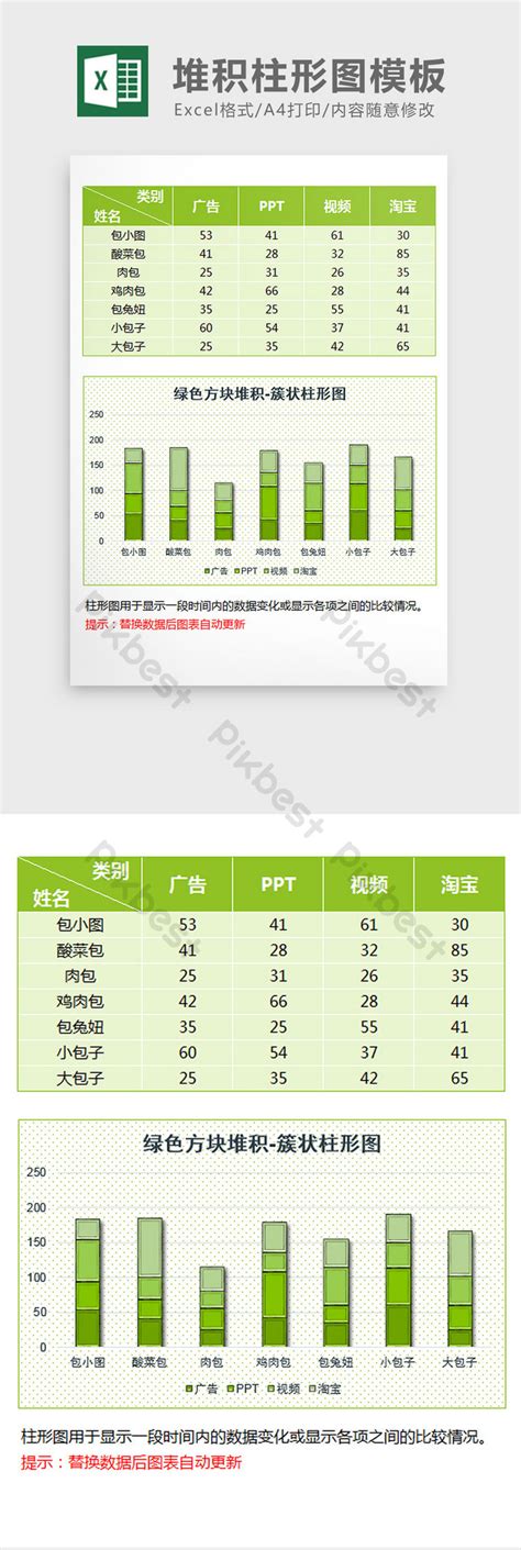 Gradiente Verde Tridimensional Cuadrado Plantilla De Excel De Gráfico