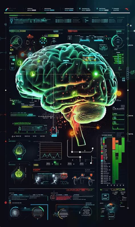 Brain Scanning Hologram On Digital Screen Interface Neural Network And