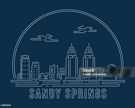 샌디 스프링스 짙은 파란색 배경에 흰색 추상적인 선 모서리 곡선 현대적인 스타일이 있는 도시 풍경 건물 스카이라인 도시 벡터 일러스트레이션 디자인 건강관리와 의술에 대한