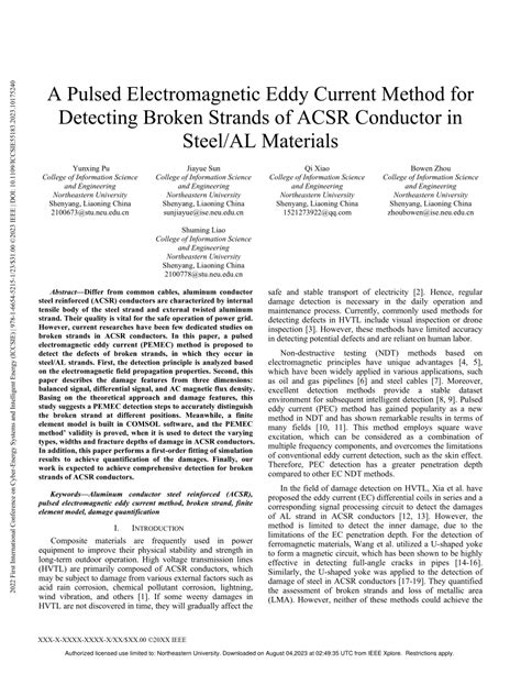 Pdf A Pulsed Electromagnetic Eddy Current Method For Detecting Broken Strands Of Acsr