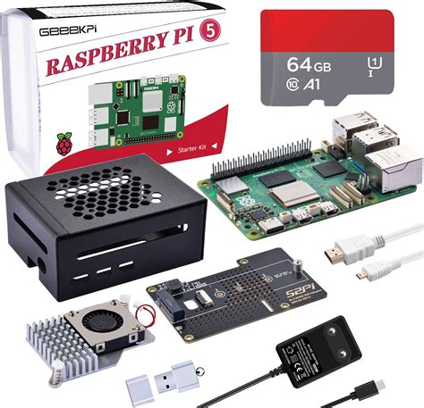 GeeekPi Raspberry Pi 5 8GB Starter Kit avec N04 M 2 NVMe SSD PCIe Peripheral Board Metal Boîtier