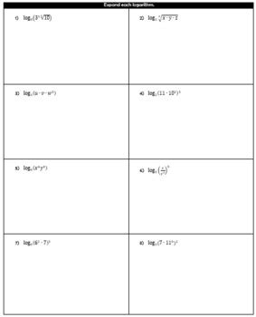 Expanding Logarithms Guided Notes And HW By Algebra Crazy TPT