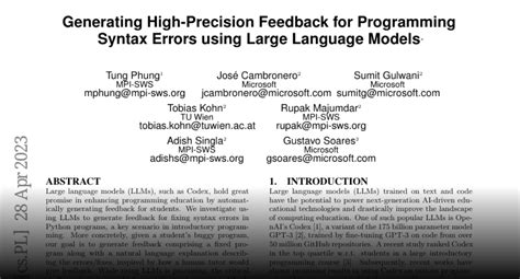 Paper Page Generating High Precision Feedback For Programming Syntax