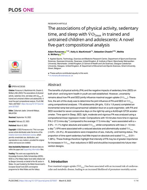 Pdf The Associations Of Physical Activity Sedentary Time And Sleep With V˙o2max In Trained