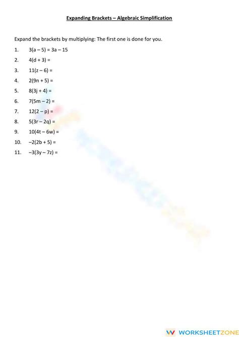 Expanding Brackets Algebra Worksheet
