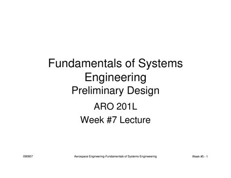 Fundamentals Of Systems Engineering Preliminaries Design Lecture Slides Aro 103l Docsity