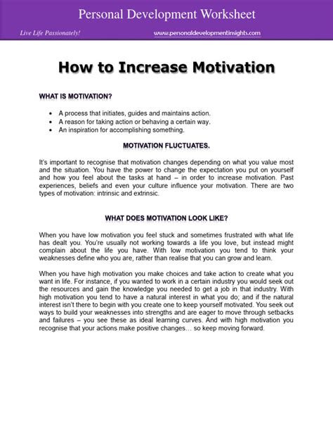 Personal Development Worksheet How To Increase Motivation Pdf Motivational Motivation