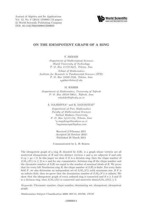PDF On The Idempotent Graph Of A Ring