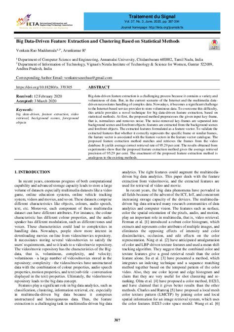 Pdf Big Data Driven Feature Extraction And Clustering Based On Statistical Methods