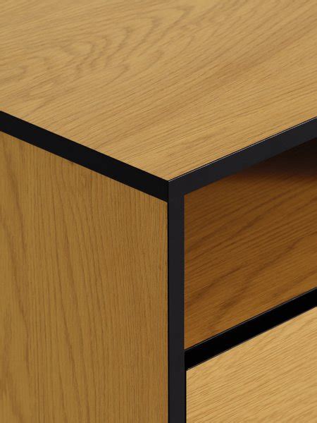 Bedside Table Odense 2 Drawers Warm Oak Colourblack Jysk