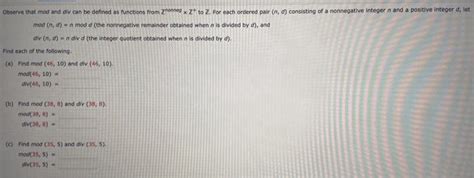 Solved Observe That Mod And Div Can Be Defined As Functions
