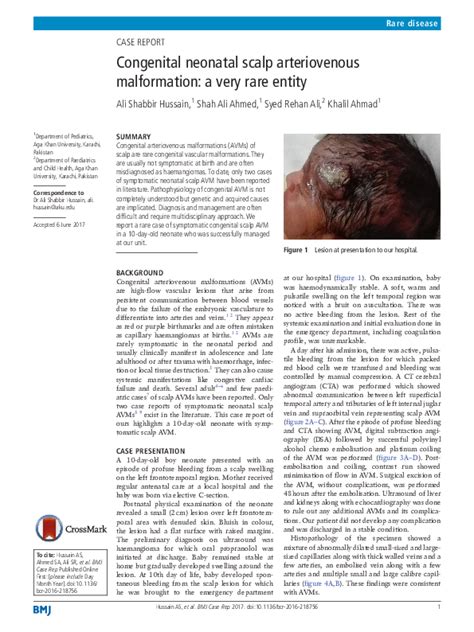 Pdf Congenital Neonatal Scalp Arteriovenous Malformation A Very Rare