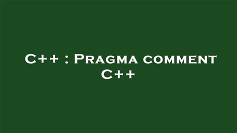 C Pragma Comment C YouTube
