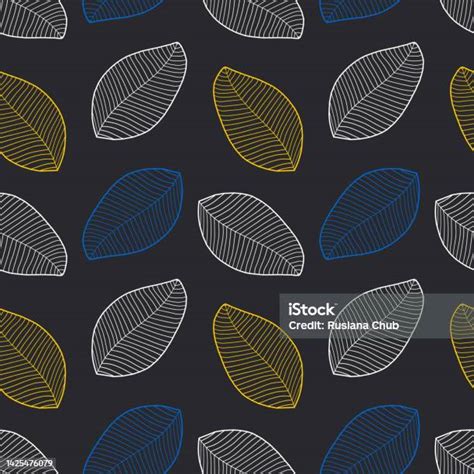 검은 배경에 노란색 파란색 및 흰색 잎이 떨어집니다 직물 인쇄를위한 매끄럽고 트렌디 한 가을 패턴 벡터 0명에 대한 스톡 벡터 아트 및 기타 이미지 Istock