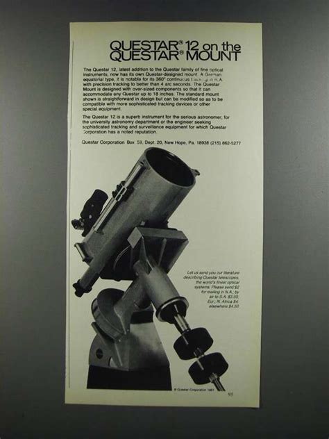 1986 Questar 12 Telescope Ad 1980 89