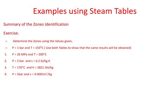 solved examples using steam tables summary of the zones