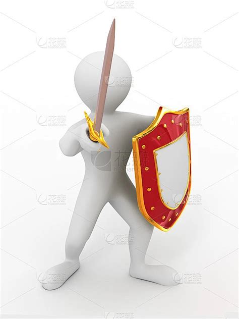 他们拿着盾牌和剑。3 D素材 花瓣网