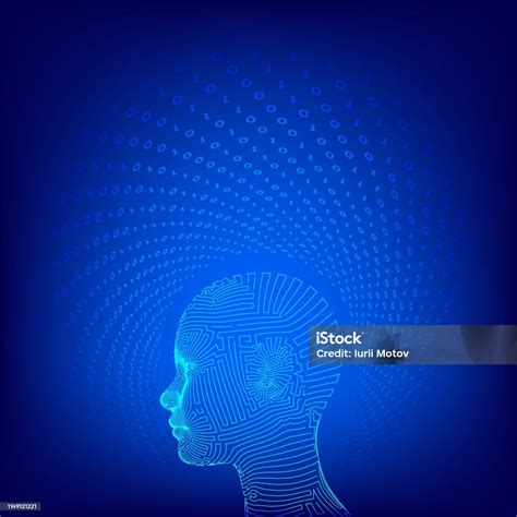 Ai 인공 지능 개념입니다 인공 지능 디지털 브레인 추상적인 디지털 인간의 얼굴입니다 로봇 디지털 컴퓨터 해석의 인간 머리 로봇 공학 개념입니다 와이어 프레임 헤드 개념