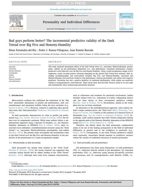 Fernandez Del Rio Et Al 2020 Pdf Dark Triad Psychology