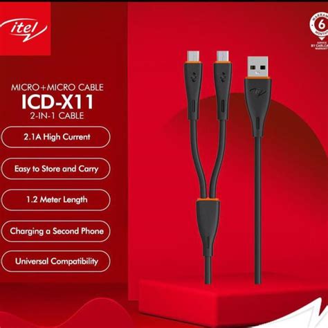 Itel 2 In 1 Multi Charging Cable Icd X11 Dual Micro Usb To Usb 12m Extra Durable And Strong